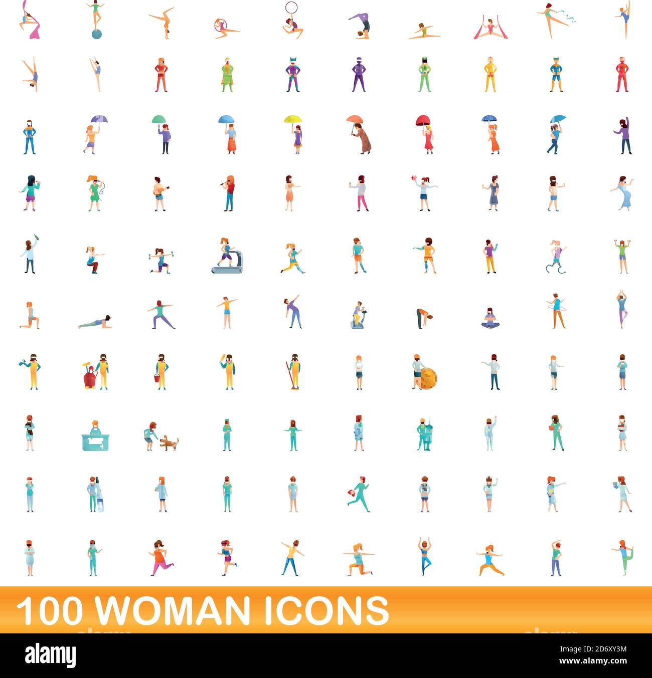 100 woman icons set. Cartoon illustration of 100 woman icons vector set ...