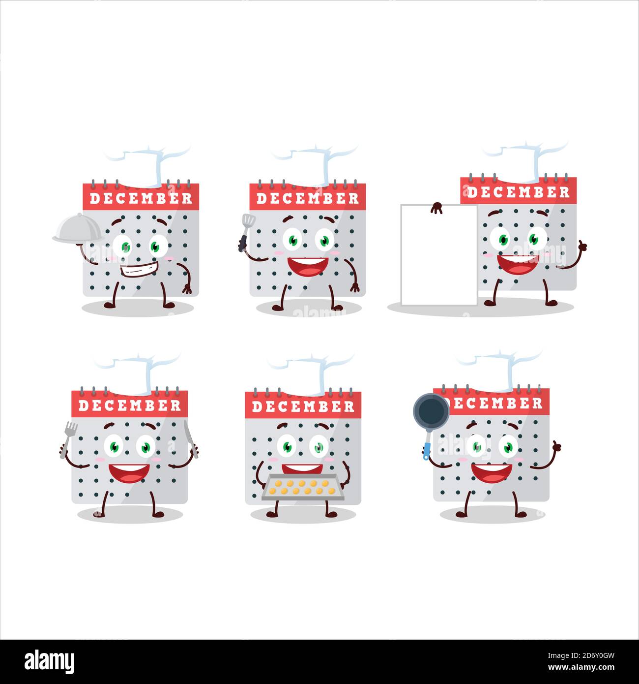 Cartoon character of december calendar with various chef emoticons ...