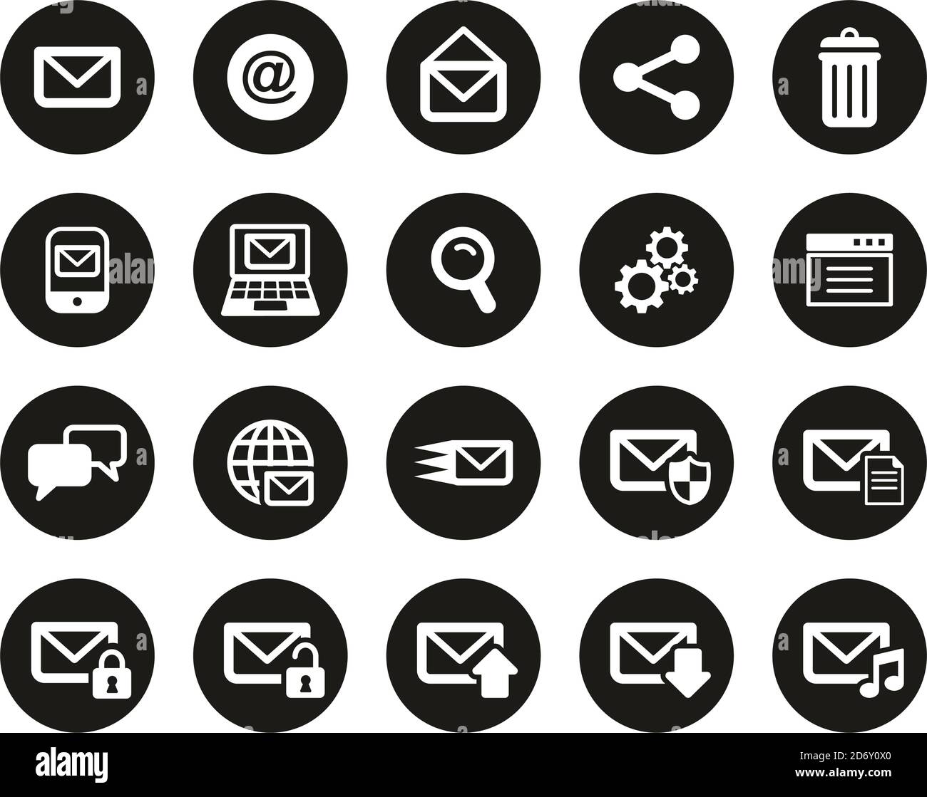 Email Icons White On Black Flat Design Circle Set big Stock Vector ...