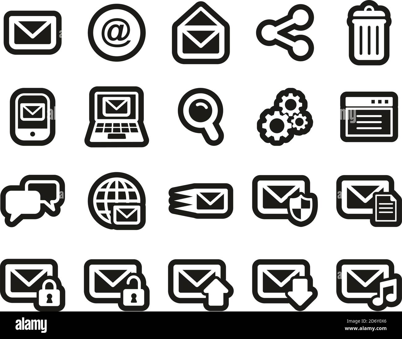Email Icons White On Black Sticker Set Big Stock Vector Image & Art - Alamy
