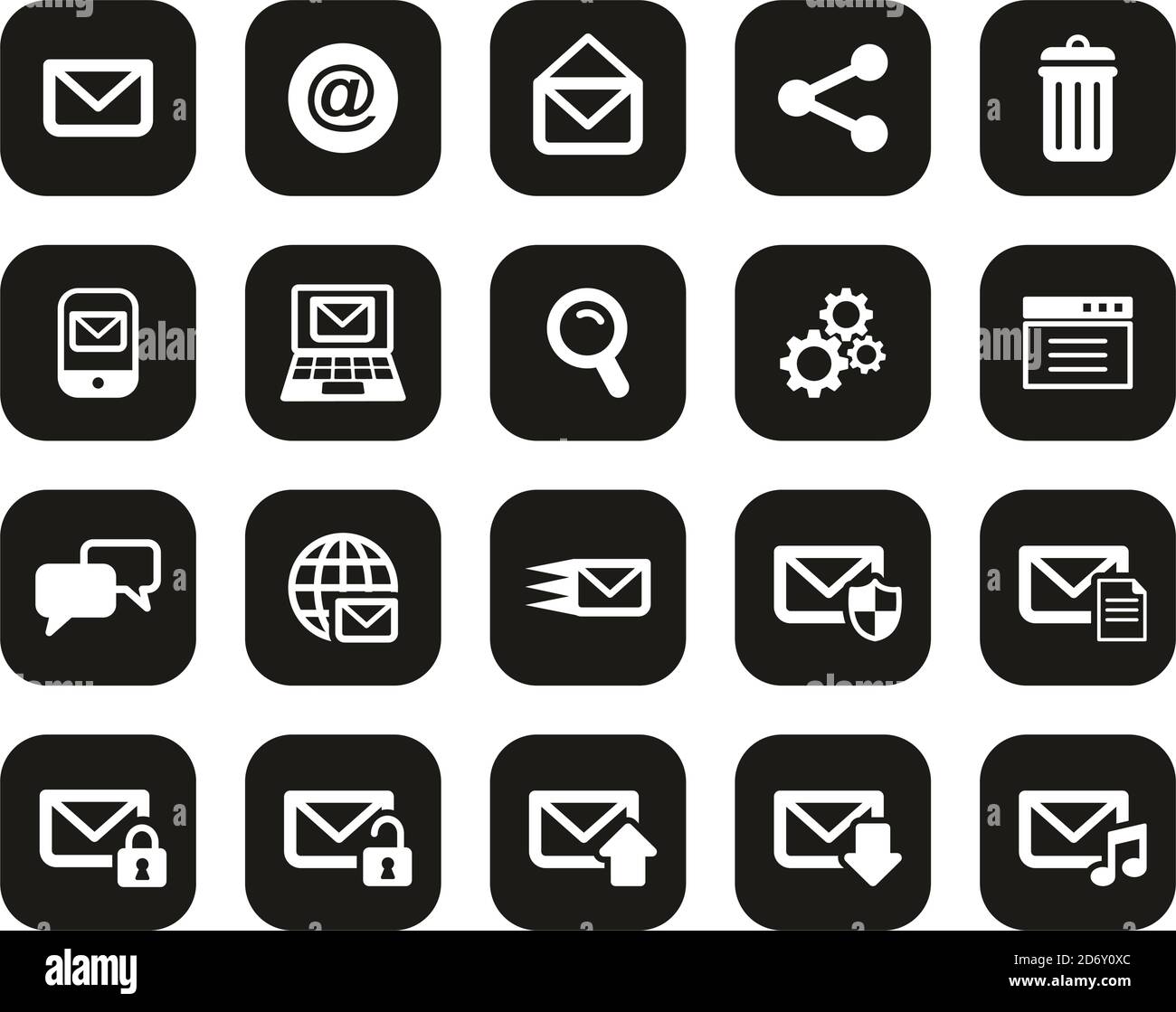 Email Icons White On Black Flat Design Set big Stock Vector Image & Art ...