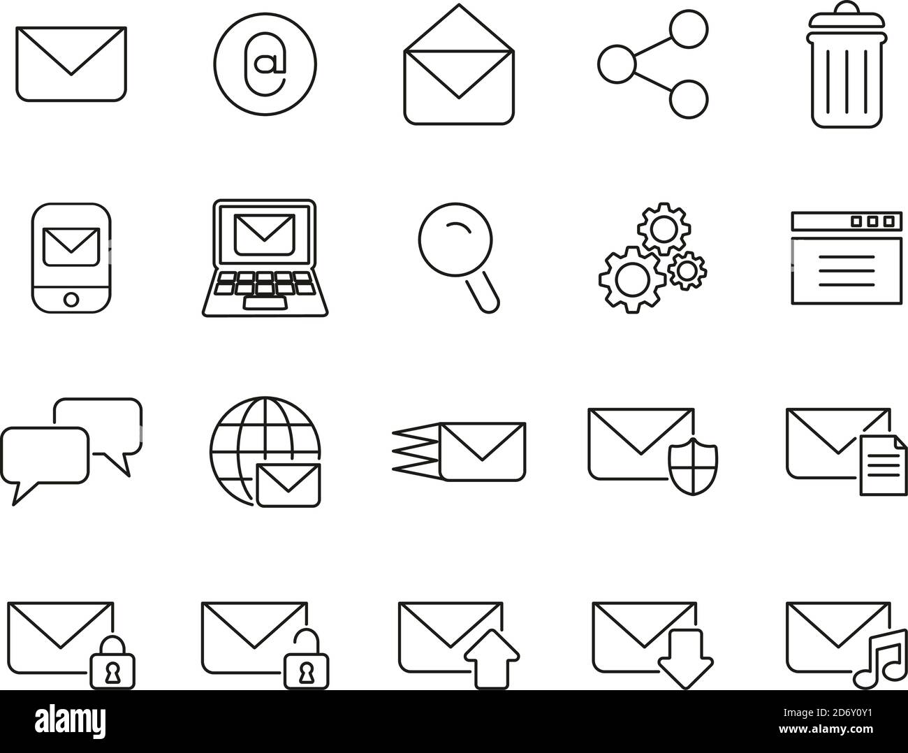 Email Icons Black & White Thin Line Set Big Stock Vector Image & Art ...