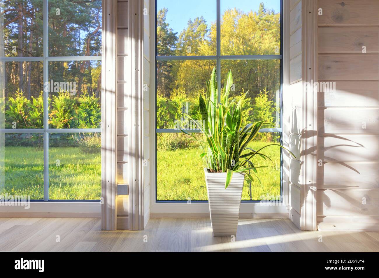 Bright photo studio interior with big window, high ceiling, white ...