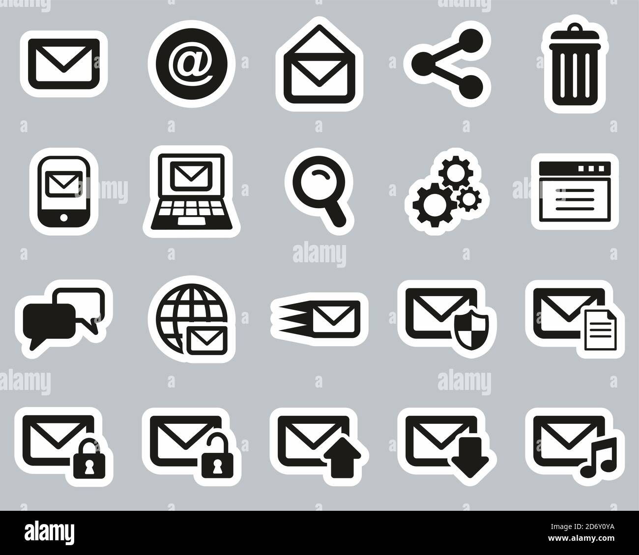 Email Icons Black & White Sticker Set Big Stock Vector Image & Art - Alamy