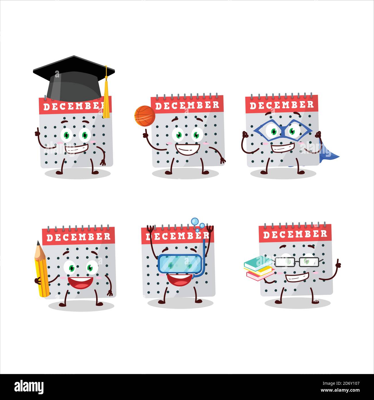 School student of december calendar cartoon character with various ...