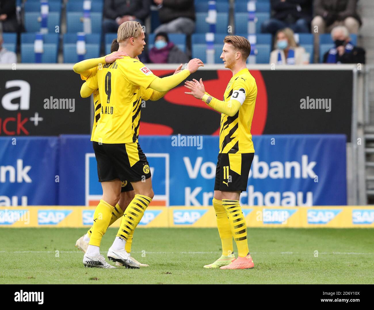 arco Reus of Borussia Dortmund celebrates after his goal with Erling ...