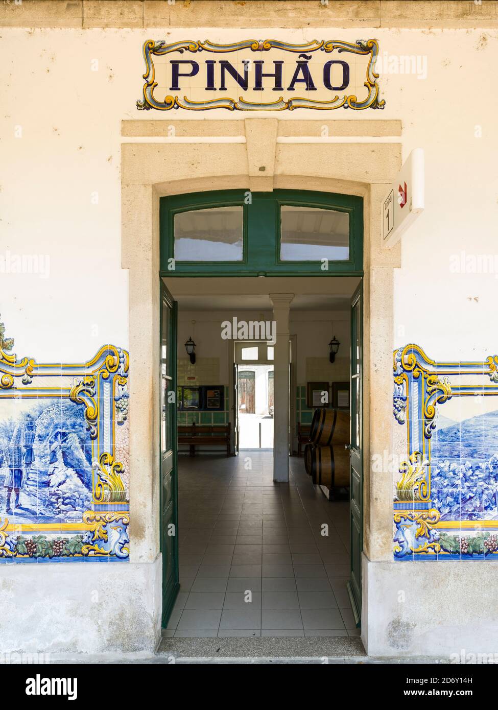 Pinhao railway station with typical blue Azulejos, the landmark of the ...