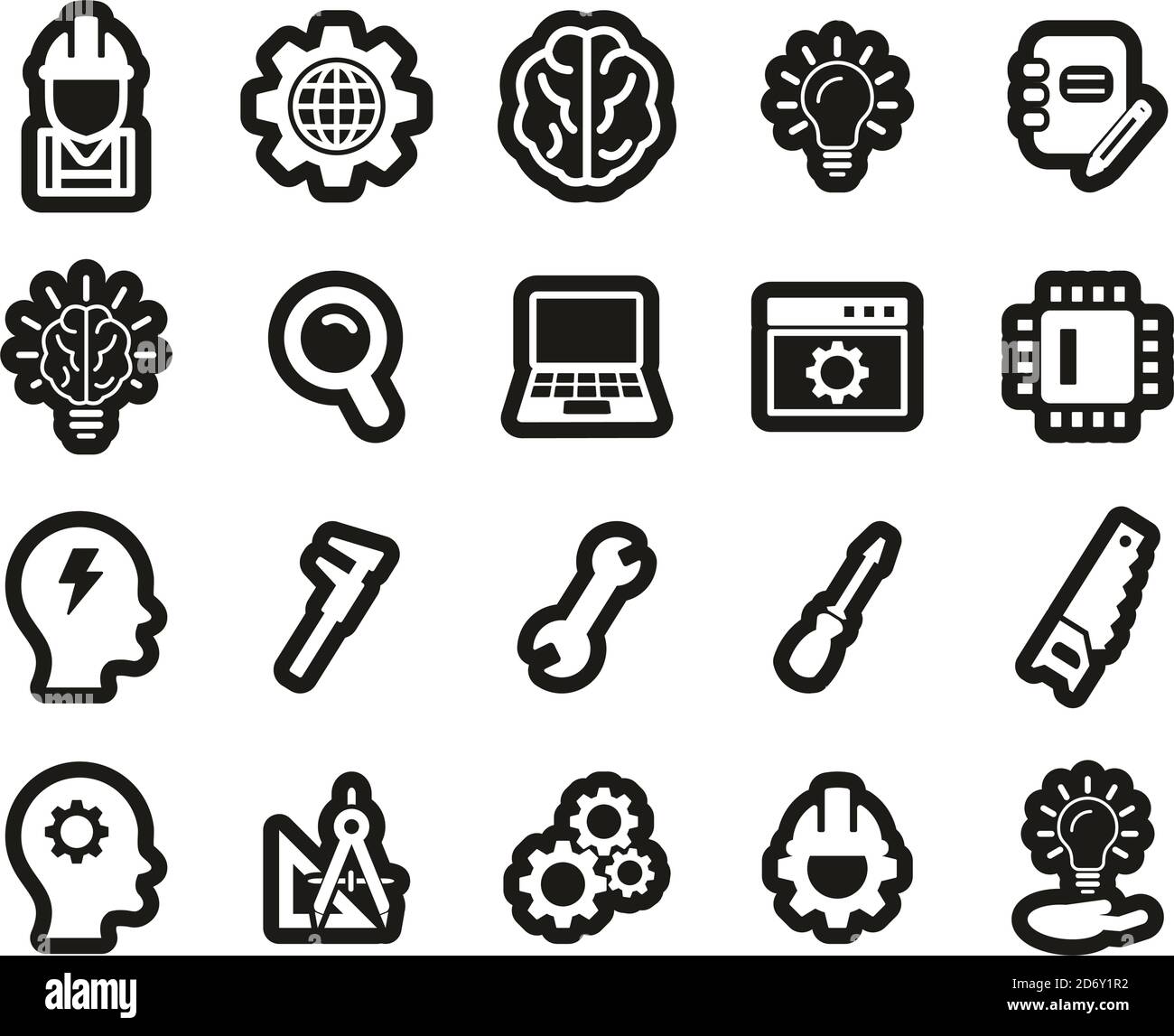 Engineering Icons White On Black Sticker Set Big Stock Vector Image ...
