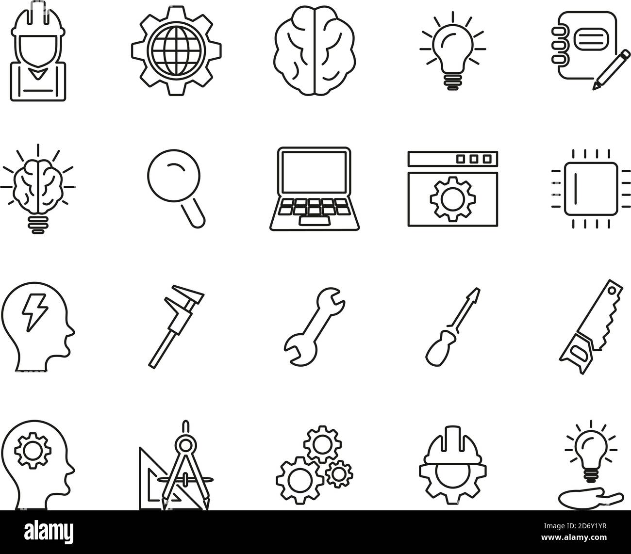 Engineering Icons Black & White Thin Line Set Big Stock Vector Image ...