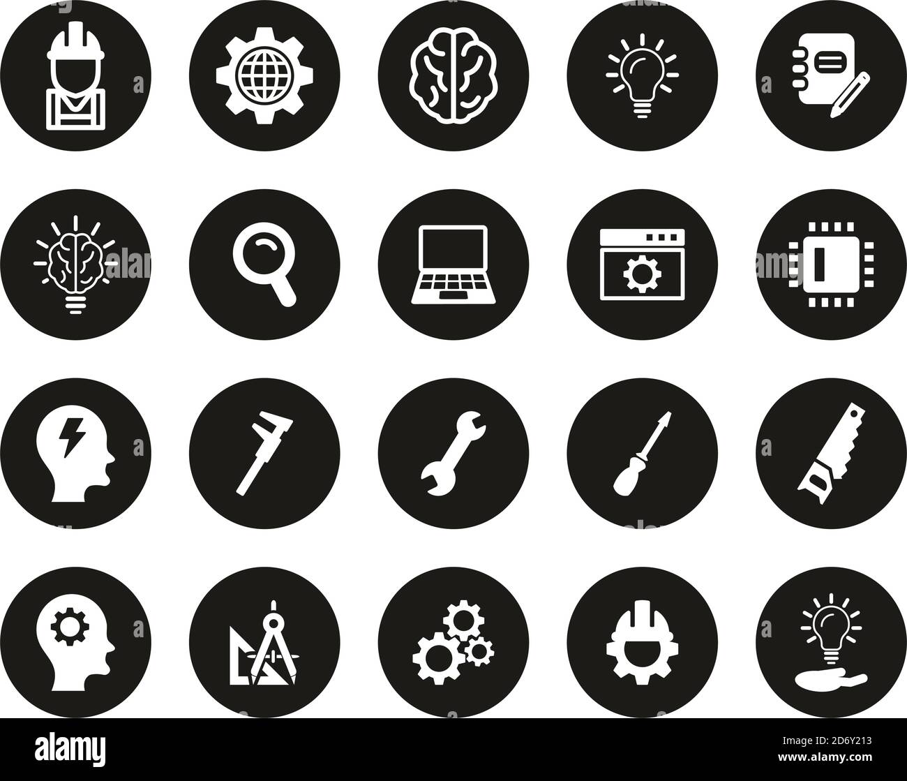 Engineering Icons White On Black Flat Design Circle Set Big Stock ...