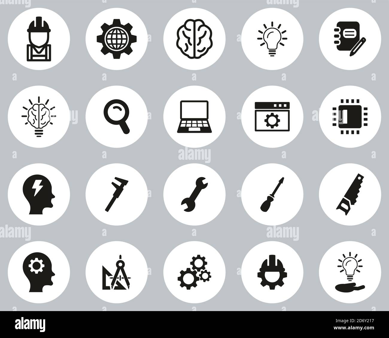 Engineering Icons Black & White Flat Design Circle Set Big Stock Vector ...