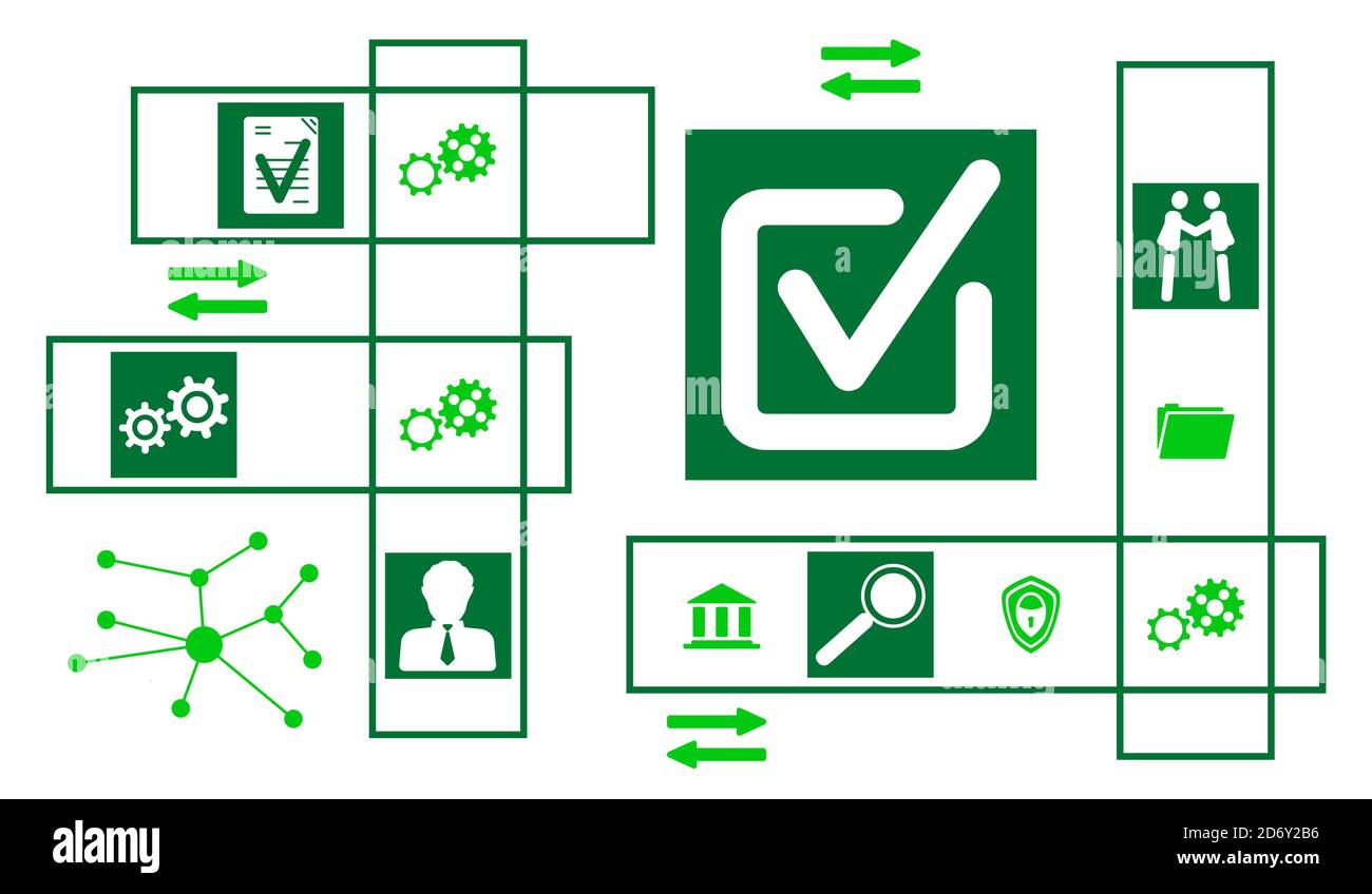 Concept of validation with connected icons Stock Photo - Alamy