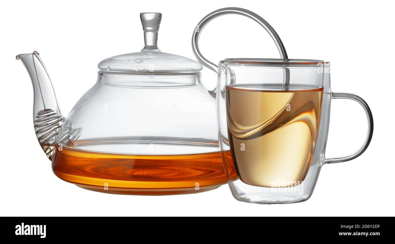 Glass teapot and glass cup with tea isolated on white Stock Photo - Alamy