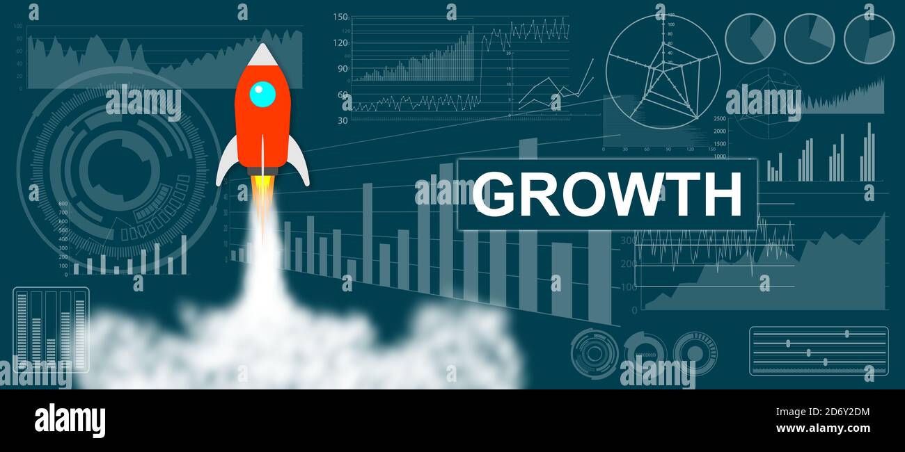 Growth concept with a rocket launch on charts background Stock Photo ...