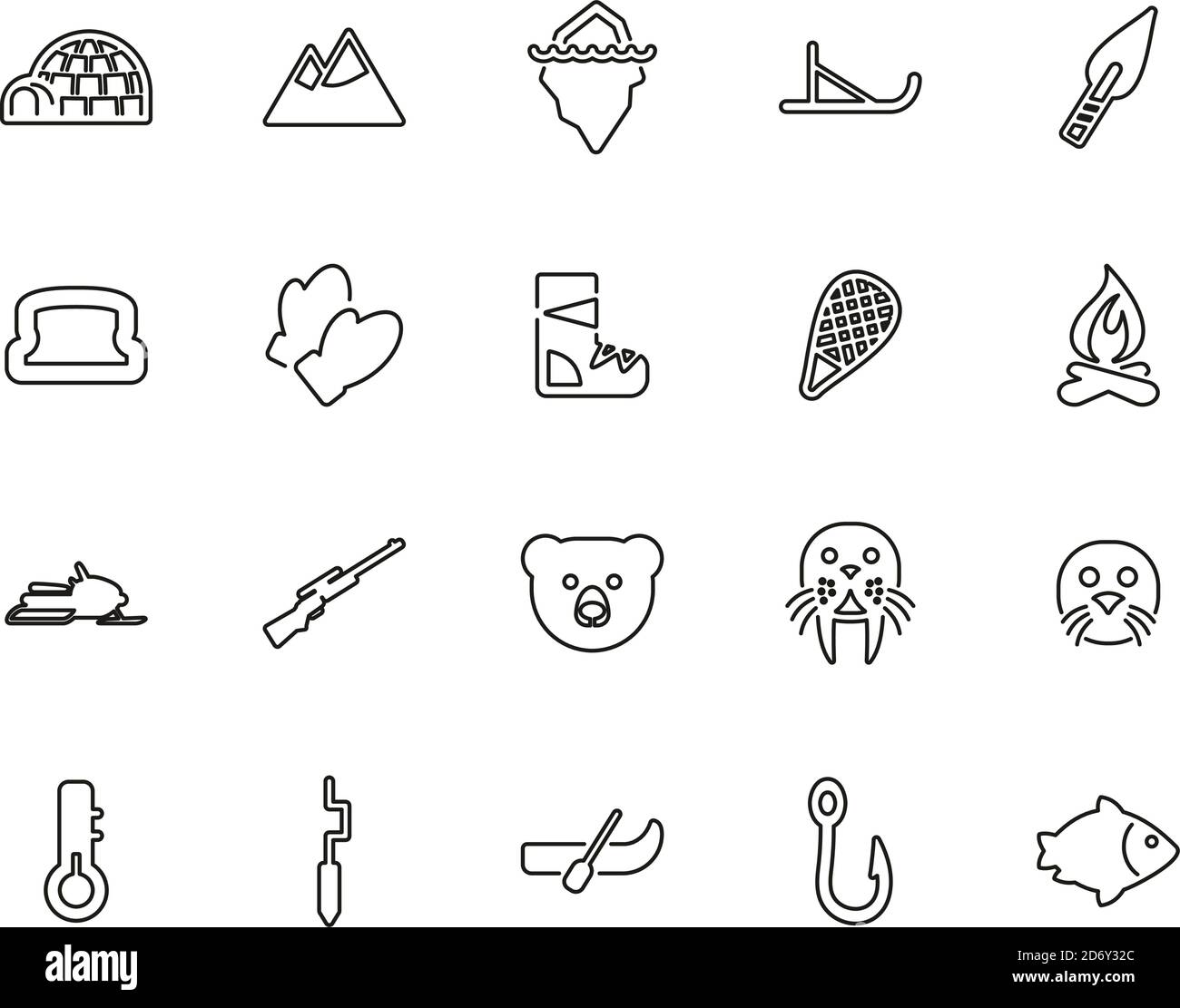 Eskimo Culture & Tools Icons Black & White Thin Line Set Big Stock ...