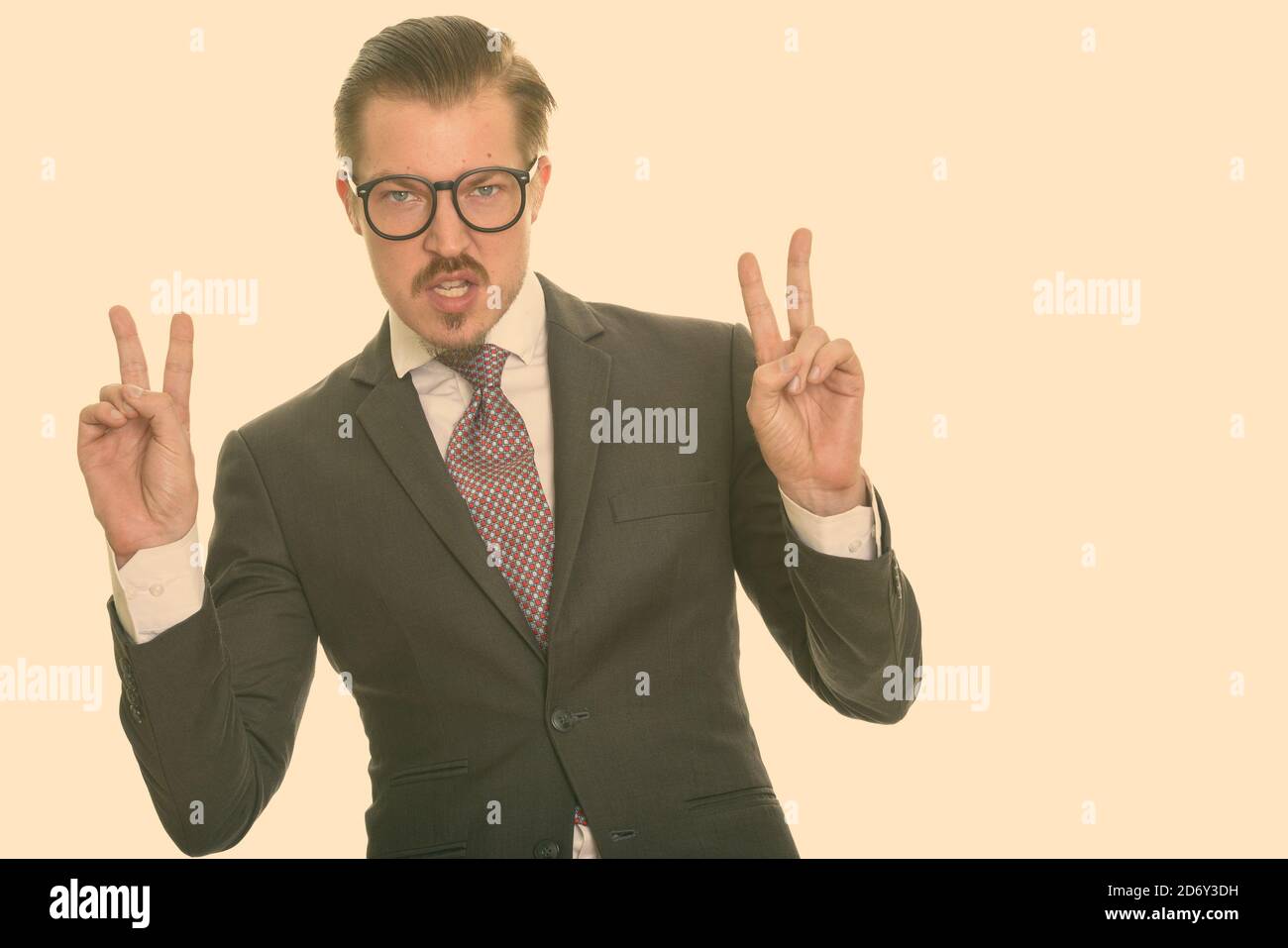 Businessman making peace sign hi-res stock photography and images - Alamy