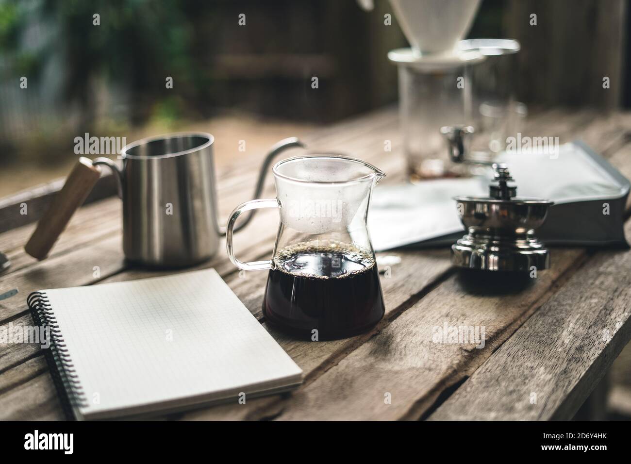 barista dripping coffee and slow coffee bar style drip coffee Stock ...