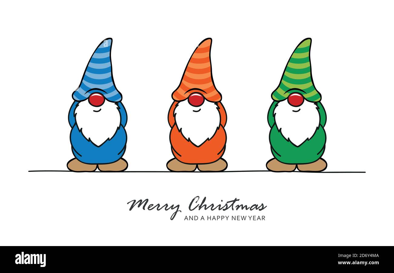 christmas greeting card with cute christmas dwarf vector illustration ...