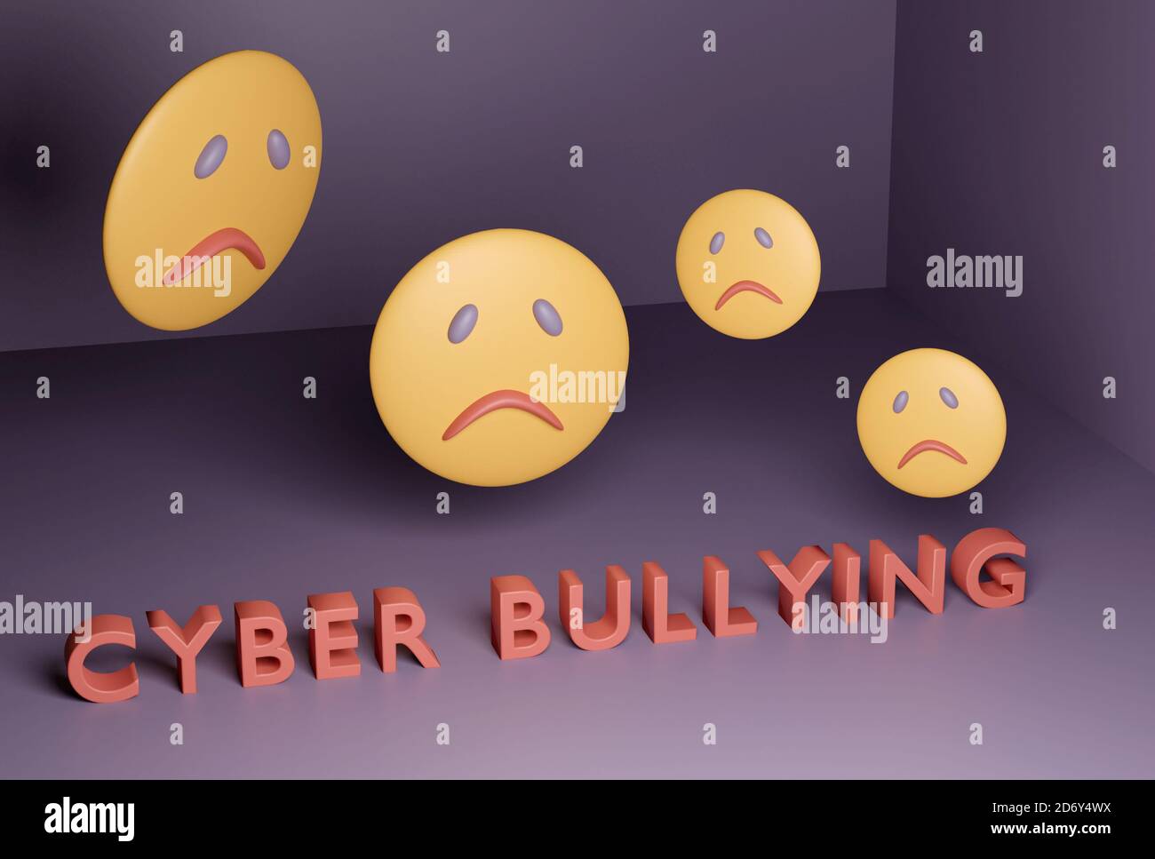 Cyber bullying concept, sad emoji in dark room. 3d render Stock Photo ...