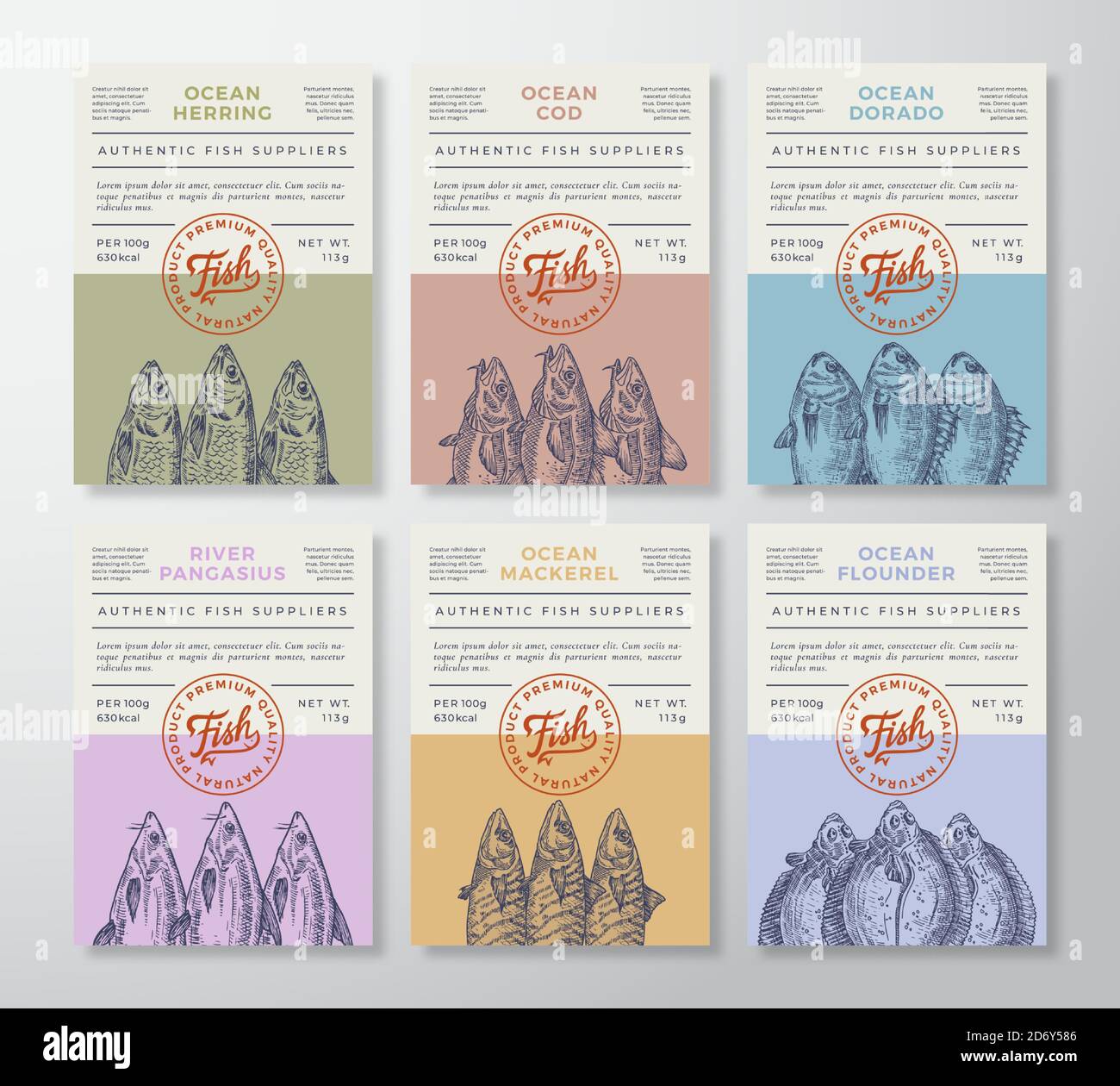 Seafood Abstract Vector Packaging Design or Labels Set. Modern ...