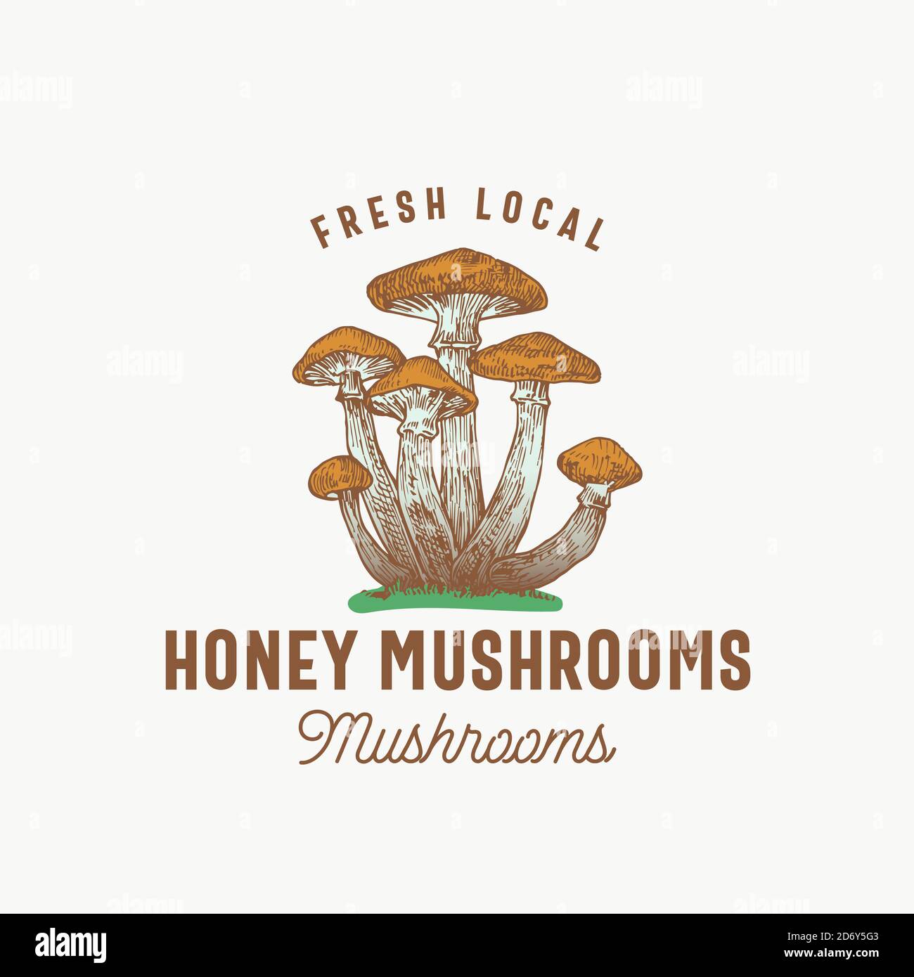 Fresh Local Mushrooms Abstract Sign, Symbol or Logo Template. Hand ...