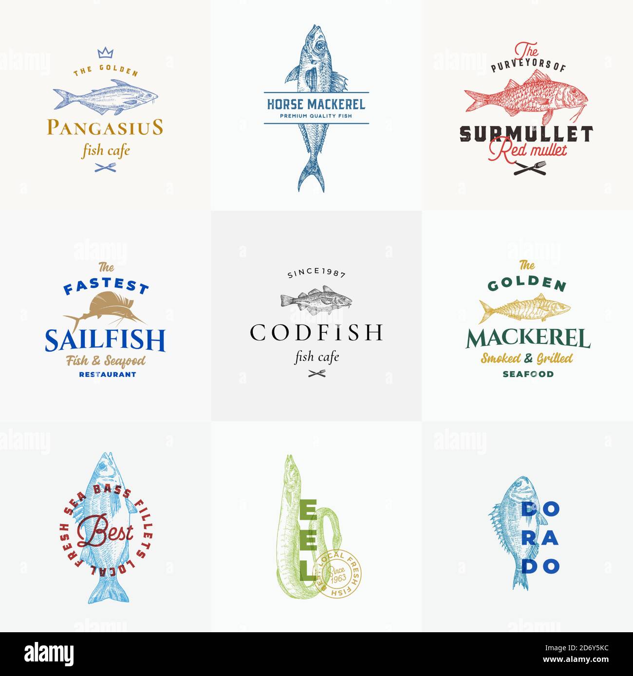 Premium Quality Seafood Vector Signs or Logo Templates Collection. Hand ...