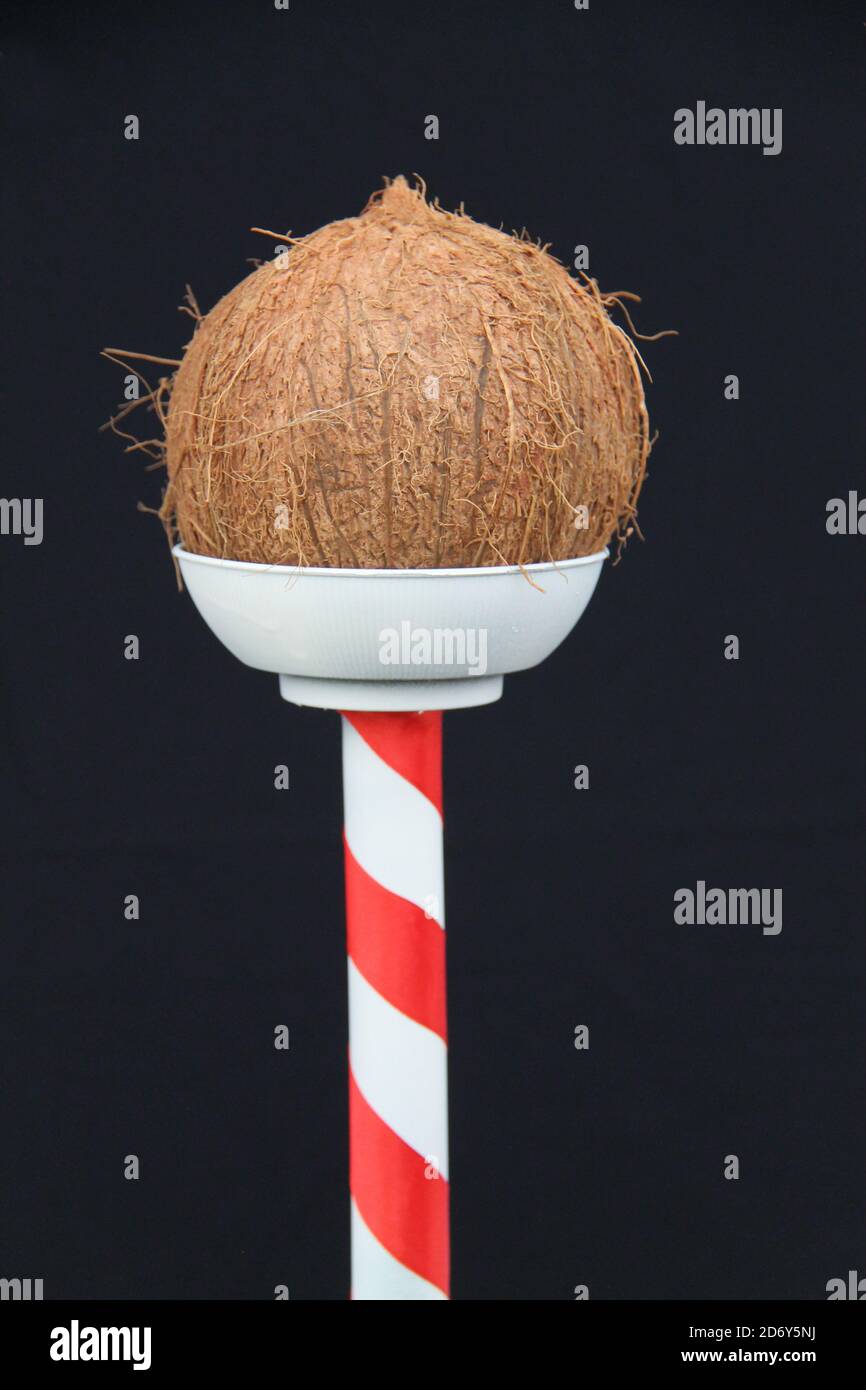A Coconut Shy Holder on a Fun Fair Side Show Game Stock Photo - Alamy