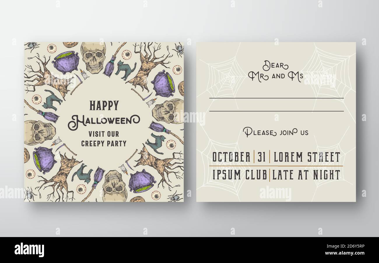 Halloween Abstract Vector Invitation Card Background Template. Back and ...