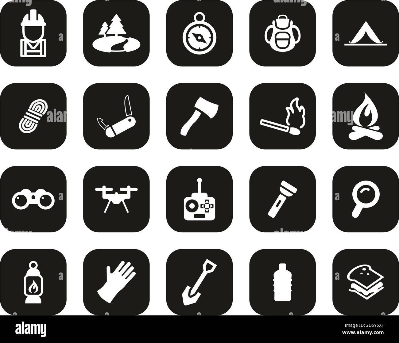 Expedition & Exploring Icons White On Black Flat Design Set Big Stock ...