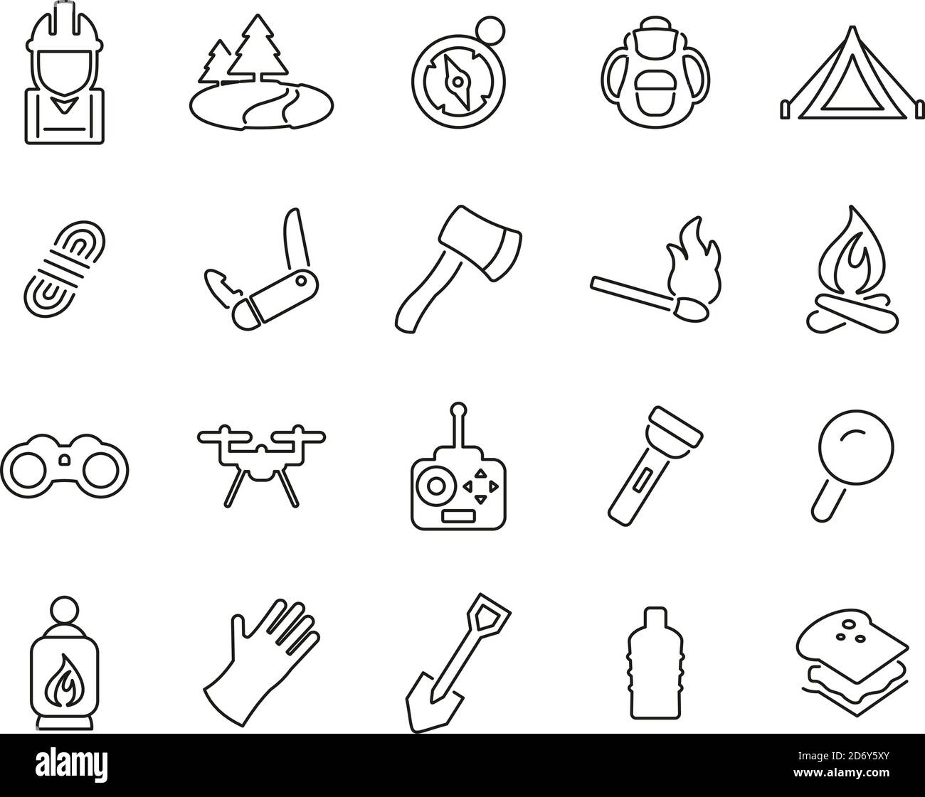 Expedition & Exploring Icons Black & White Thin Line Set Big Stock ...