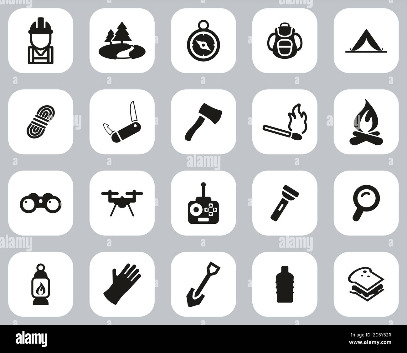 Expedition & Exploring Icons Black & White Flat Design Set Big Stock ...