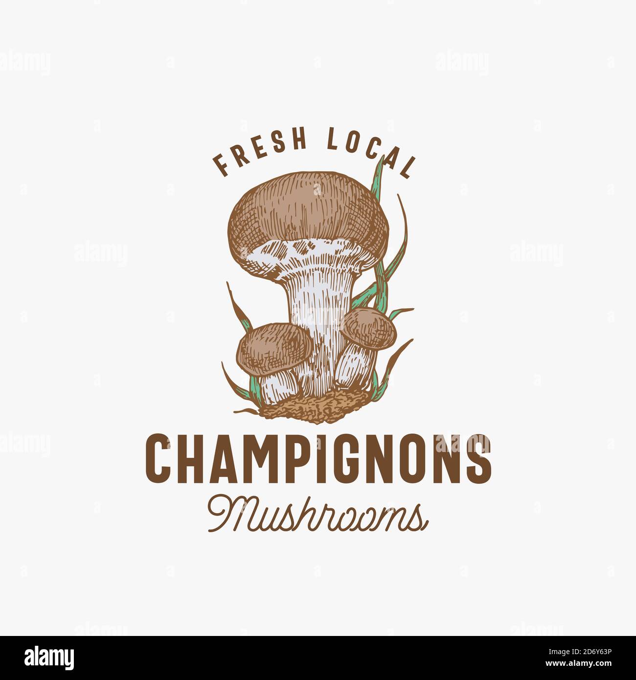 Fresh Local Mushrooms Abstract Sign, Symbol or Logo Template. Hand ...