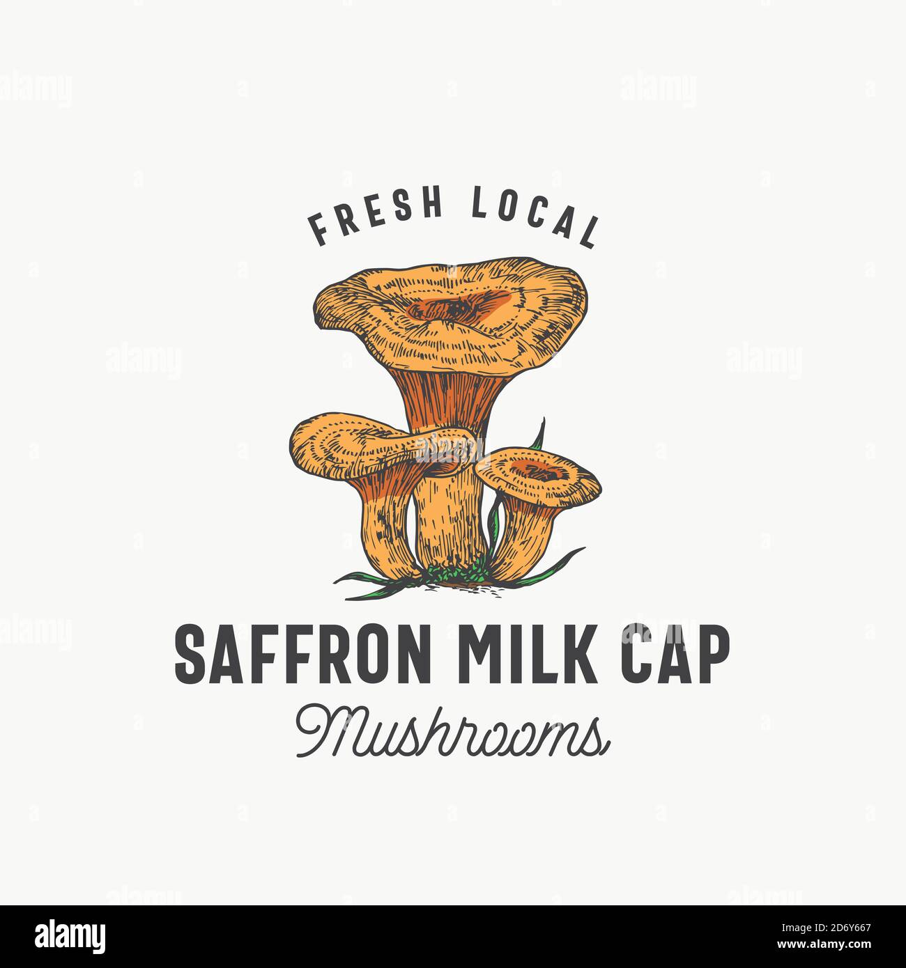 Fresh Local Mushrooms Abstract Sign, Symbol or Logo Template. Hand ...
