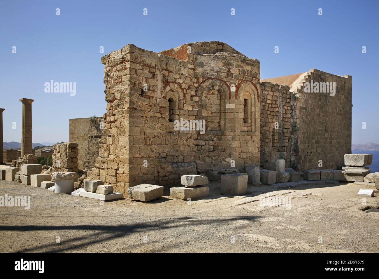 Acropolis in Lindos. Church of St. John. Rhodes island. Greece Stock ...