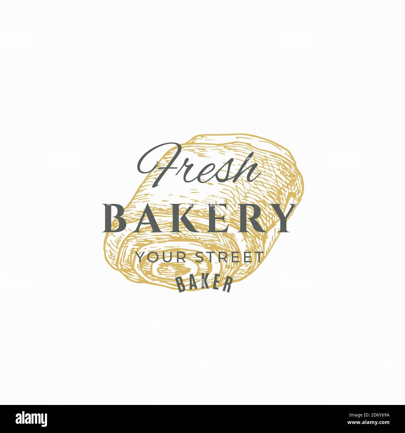 Fresh Bakery Abstract Sign, Symbol or Logo Template. Hand Drawn Roll ...