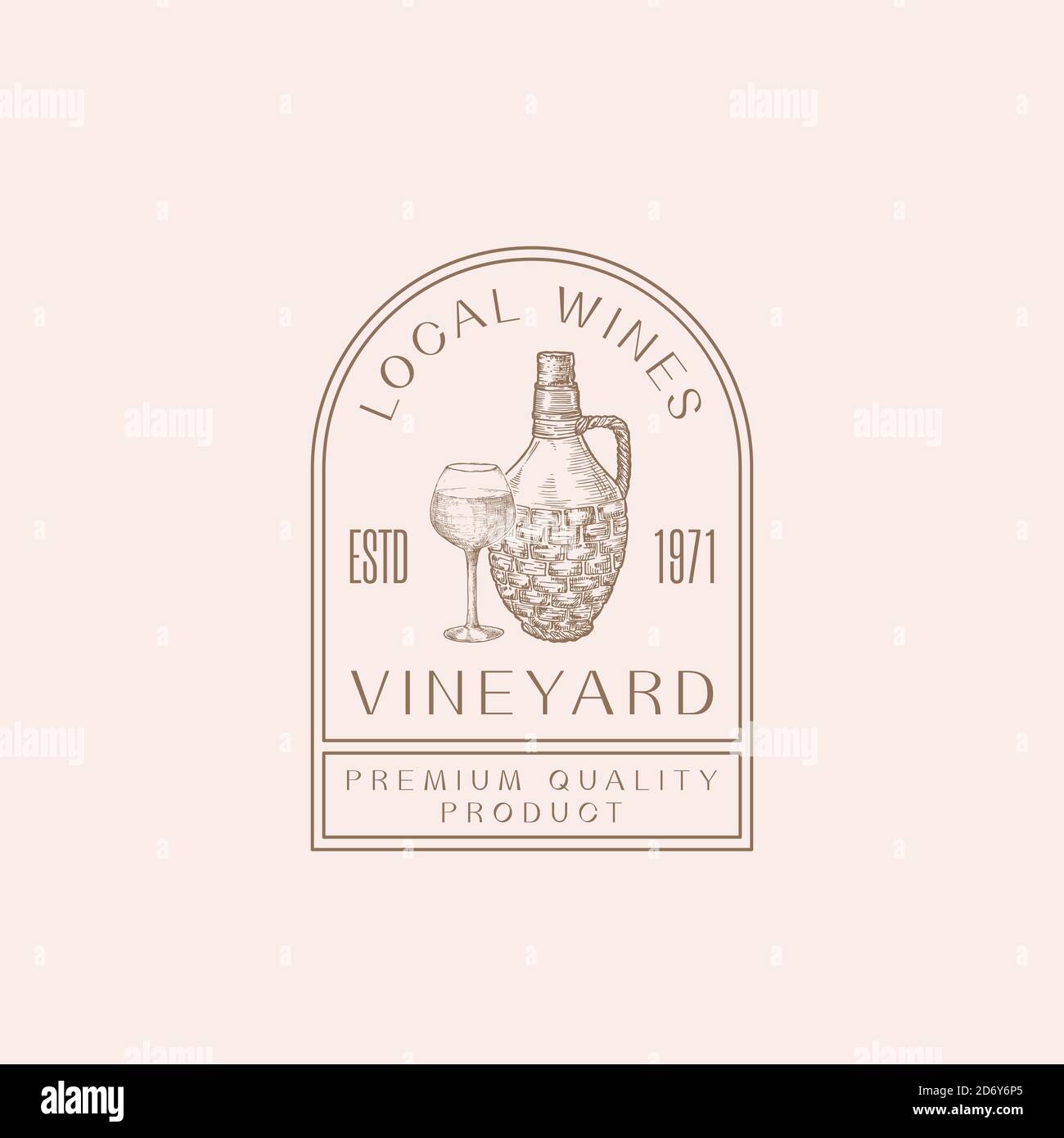 Local Wines Vineyard Modern Frame Sign or Logo Template. Hand Drawn ...