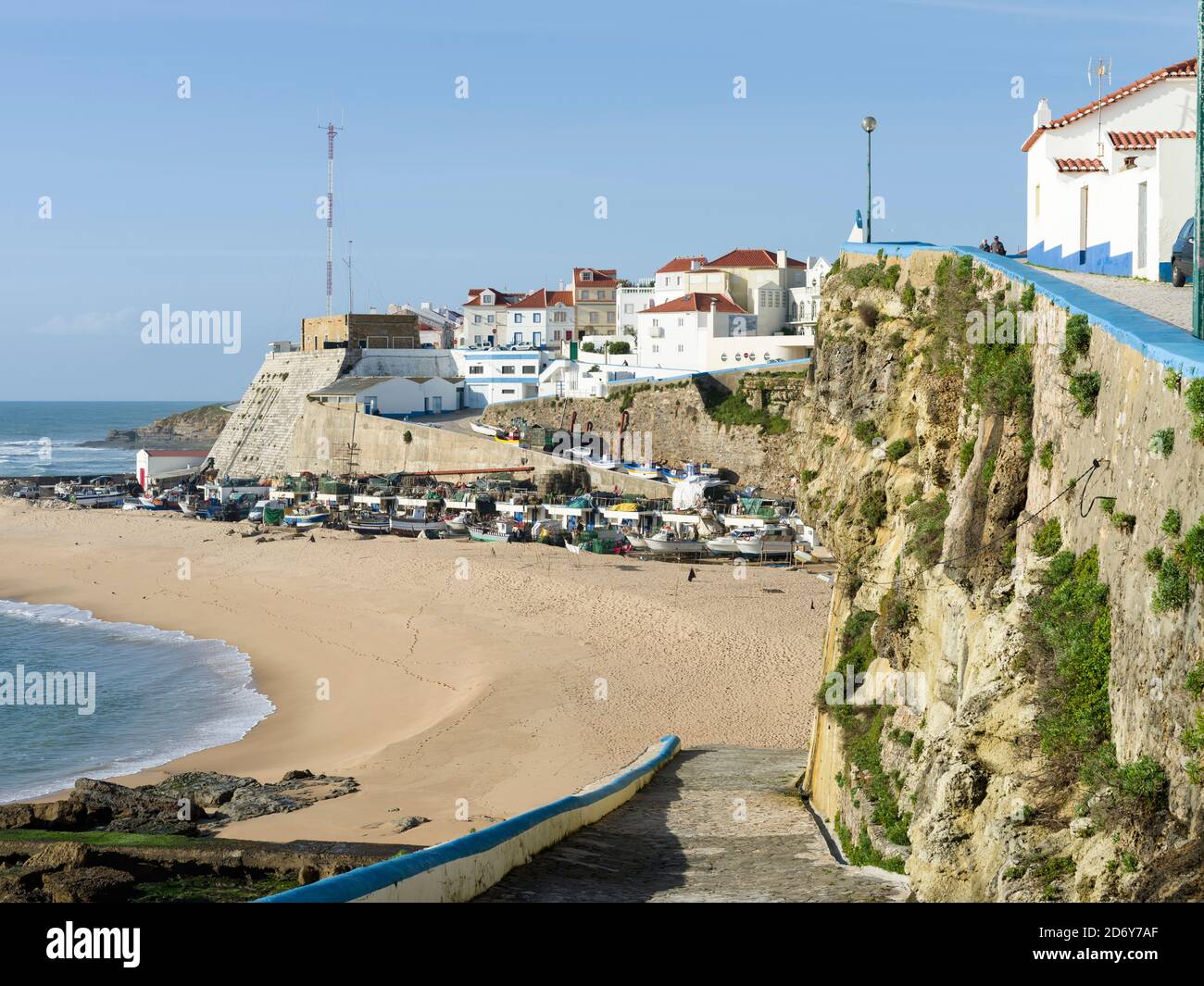 The fishing village Ericeira. The old harbour and beach Praia dos ...