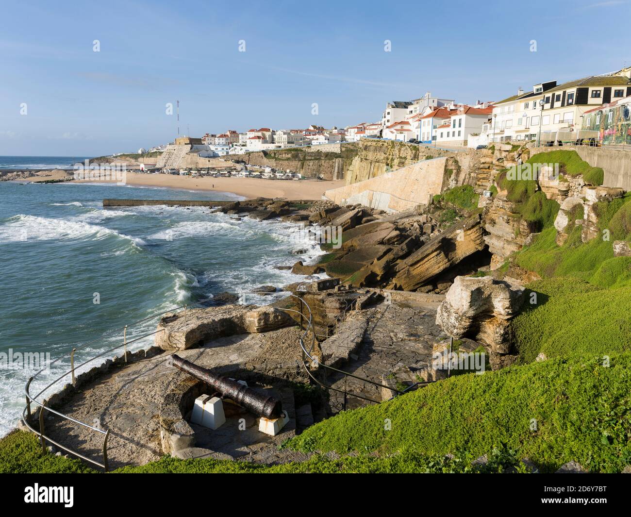 The fishing village Ericeira. The old harbour and beach Praia dos ...