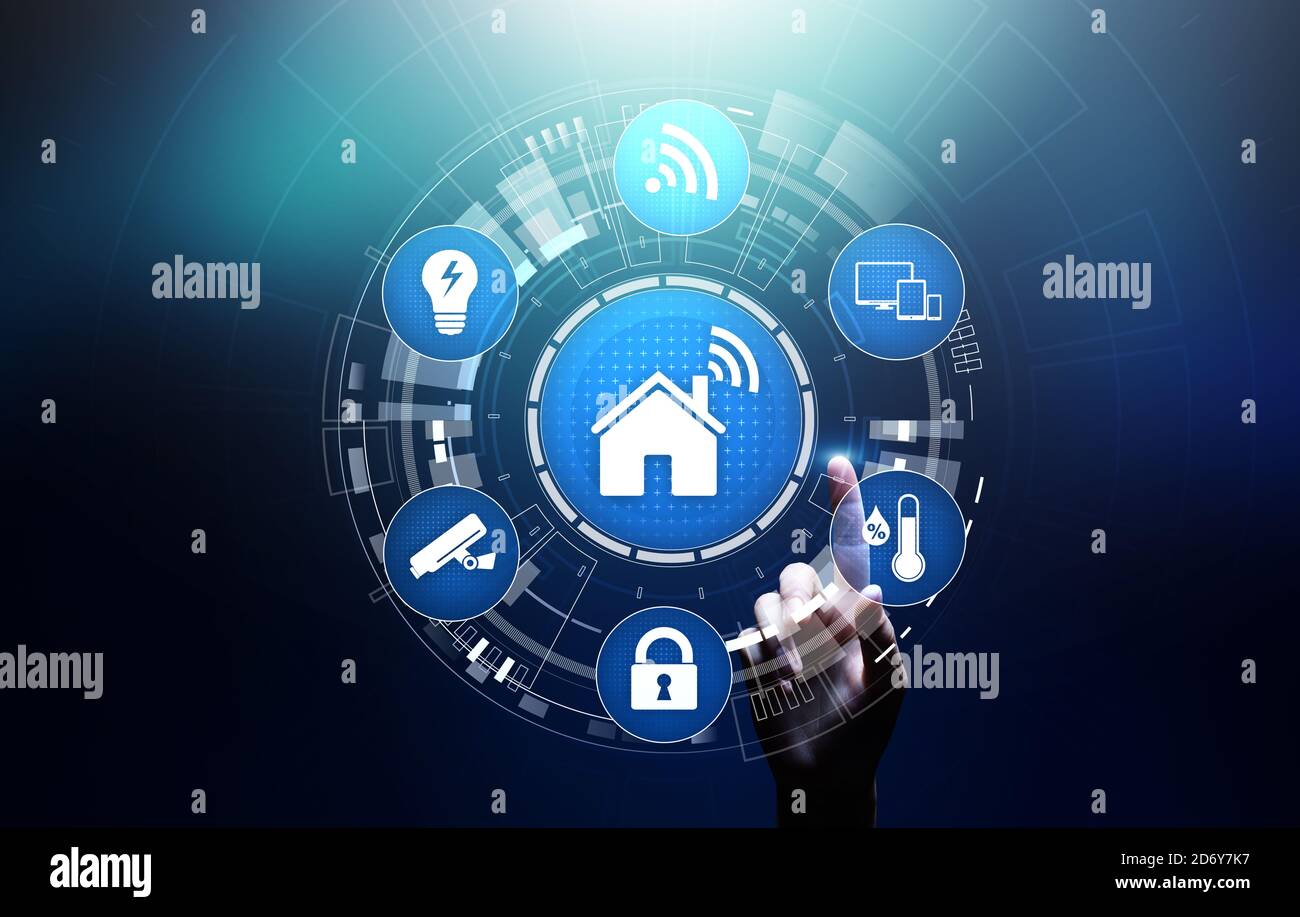 Smart home control panel on virtual screen. IOT and Automation ...