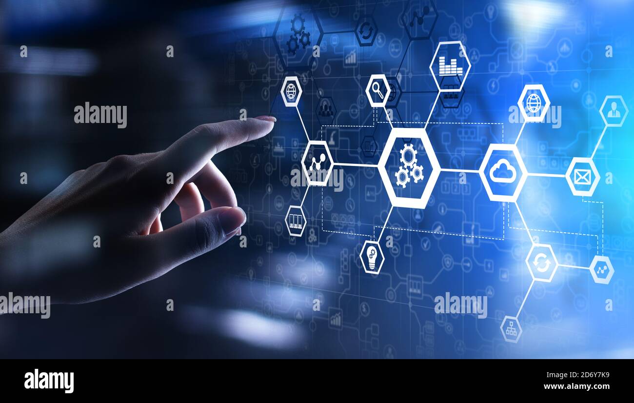 Automation system structure on virtual screen. Smart manufacturing ...