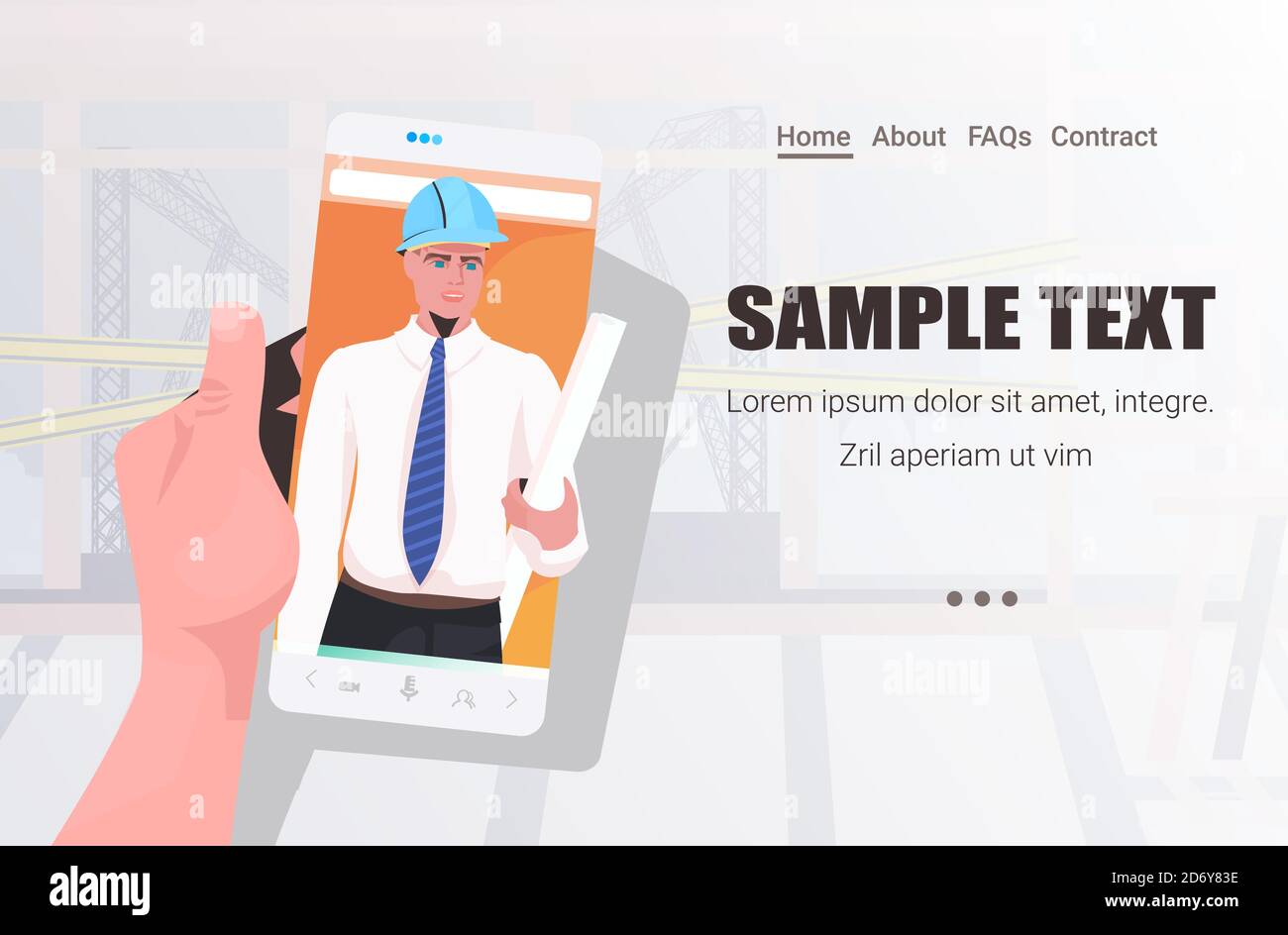 male engineer on smartphone screen discussing during video call self ...