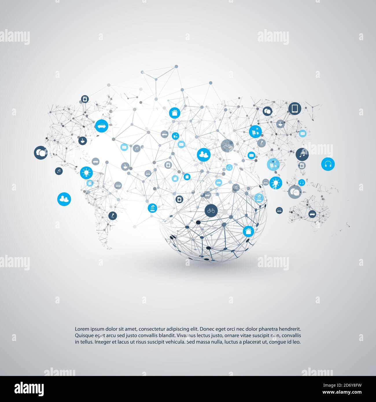 Internet of Things, Cloud Computing Design Concept with Wireframe and Icons - Global Digital ...