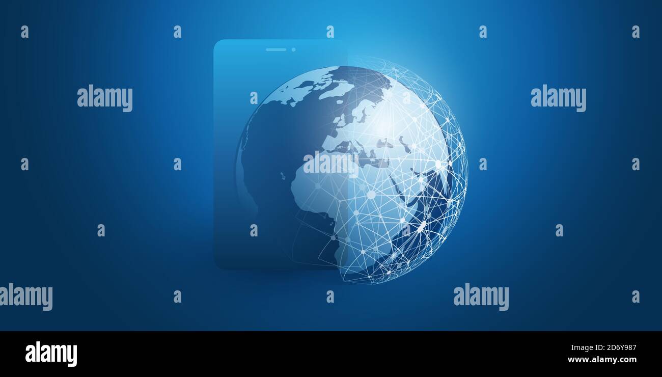 Global Networks Design with Network Mesh, Earth Globe and Smartphone ...