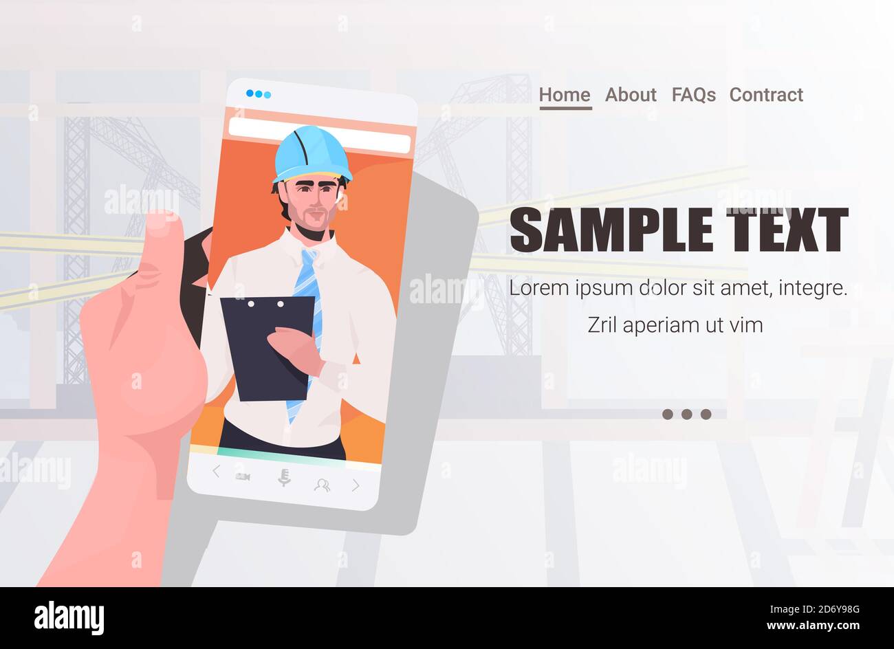 male engineer on smartphone screen discussing during video call self ...