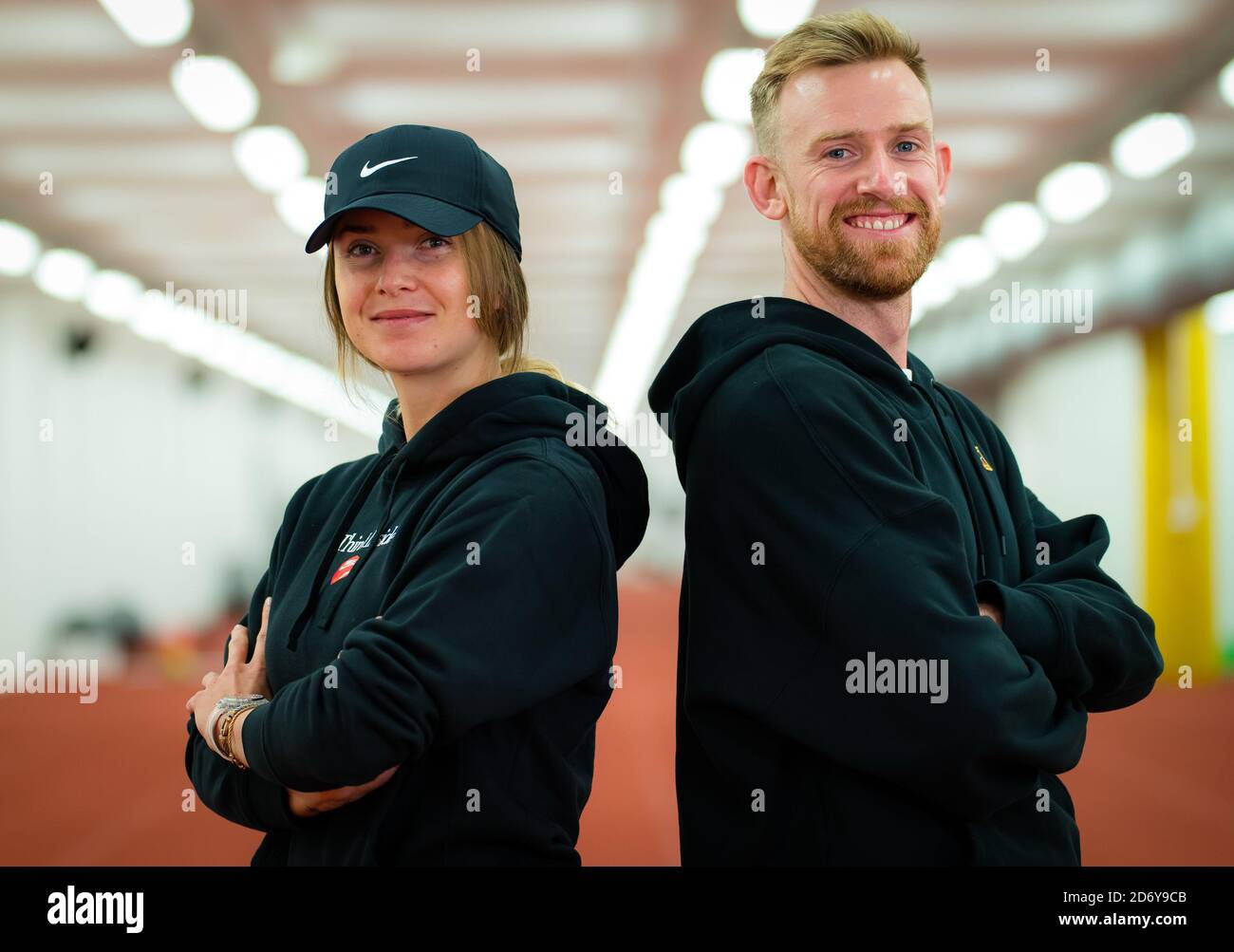 lina Svitolina of the Ukraine with coach Andrew Bettles during a video ...