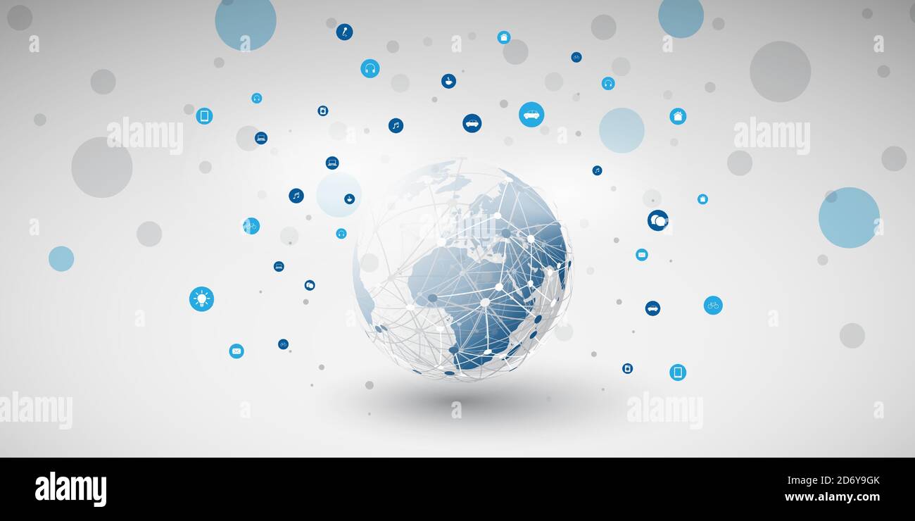 Internet of Things, Cloud Computing Design Concept with Earth Globe and Icons - Global Digital ...