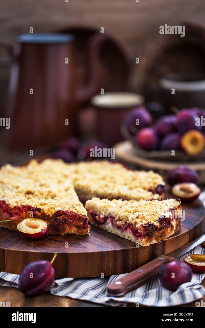 Homemade plum crumble cake Stock Photo - Alamy
