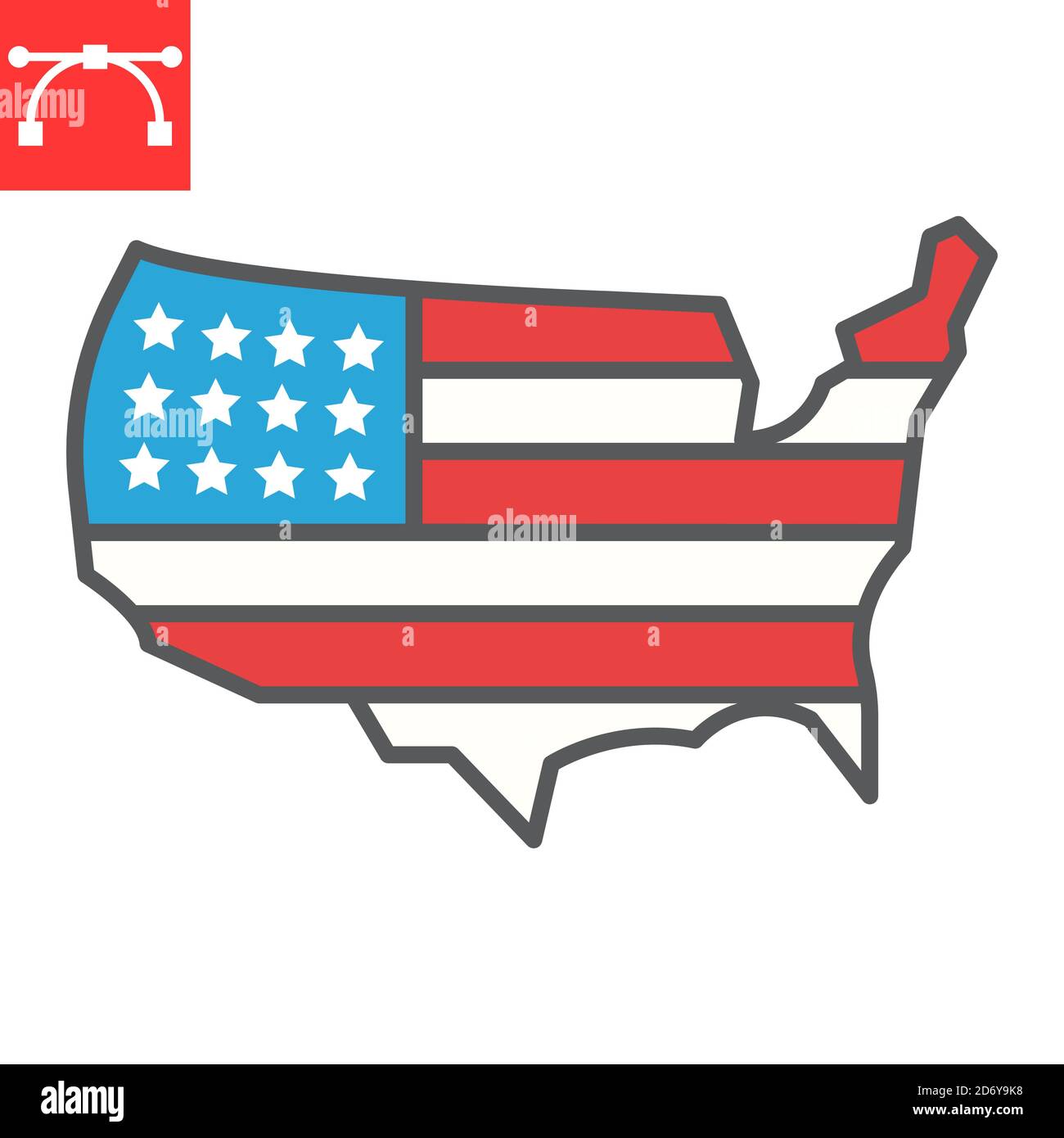 USA map color line icon, country and flag, american map sign vector ...