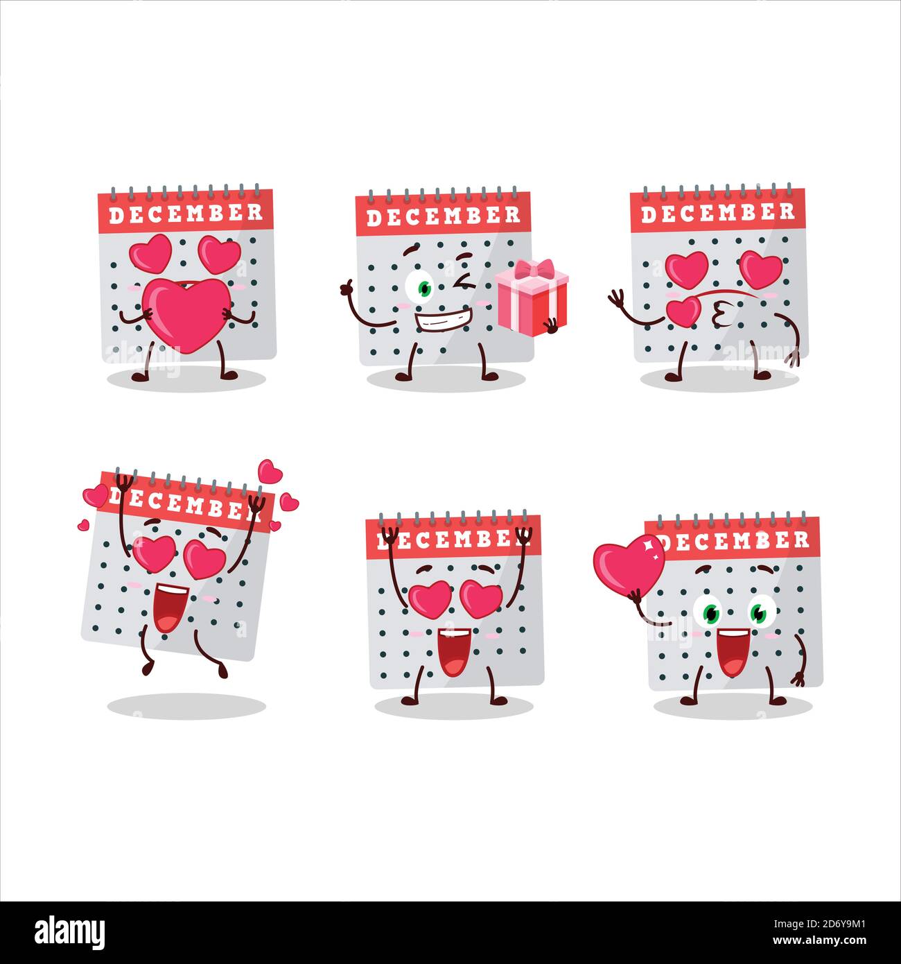 December calendar cartoon character with love cute emoticon Stock ...