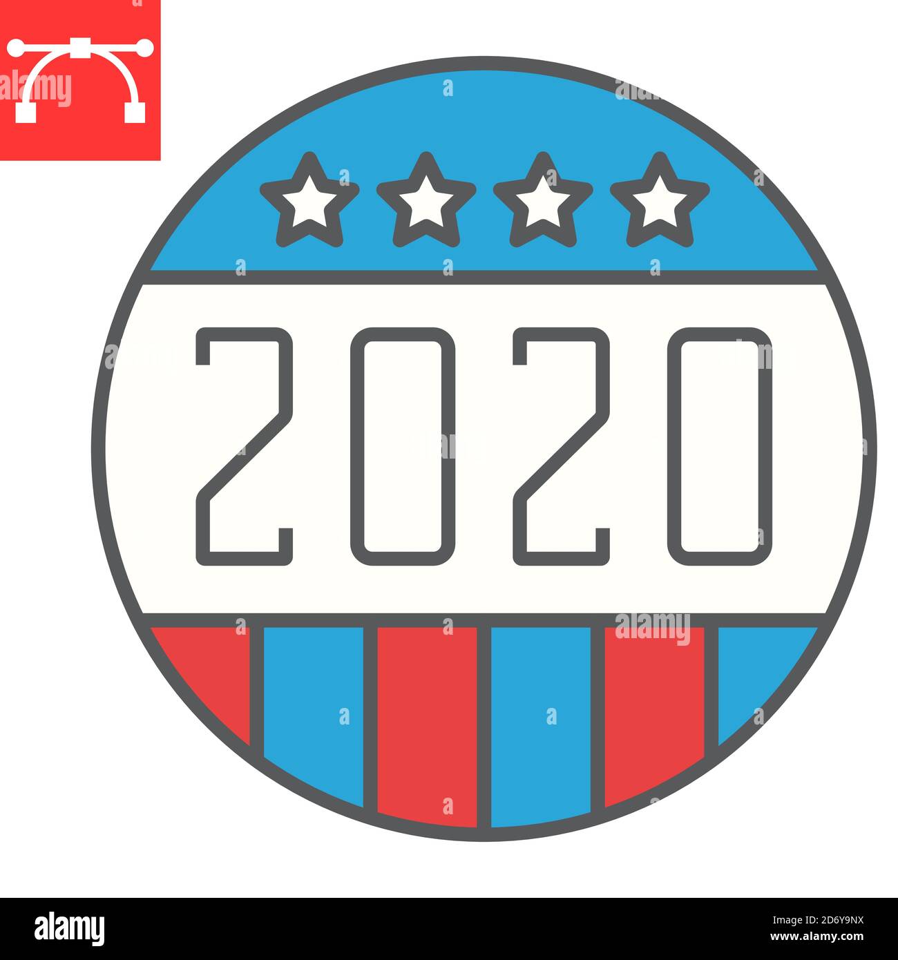 Vote badge 2020 color line icon, election and democratic, vote button ...